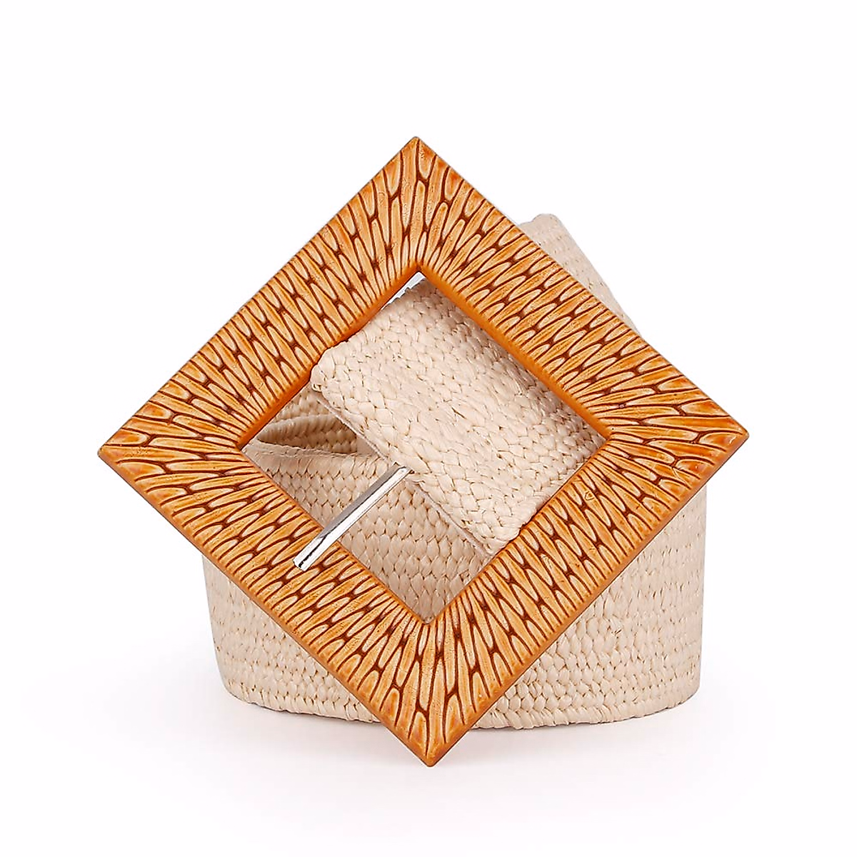 Women Belts For Dresses, Elastic Straw Rattan Waist Band With Large Buckle