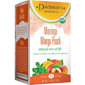 Davidson's Organics, Moringa Mango Peach, 25-count Tea Bags, Pack of 6