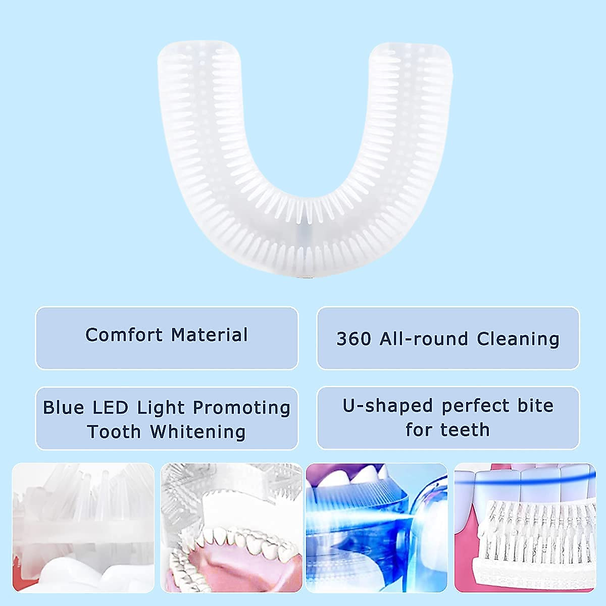 Ultrasonic Electric Toothbrush Adults, Automatic Toothbrush U Shaped Whole Mouth 360° Cleaning Teeth Whitening Hands Free Rechargeable IPX7 Waterproof