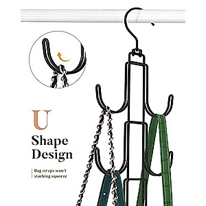 Purses Hanger Organizer for Closet 2 Pack, Myfolrena Metal Purse Holder for Closet Space Saving Bag Storage Hook for Hanging Handbags, Belts,Scarves,Tote,Hats,Clothes,Bags,Ties (Black)