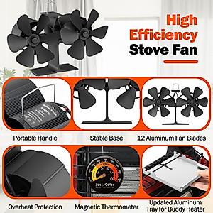 JossaColar Wood Stove Fan for Mr Buddy Heater (Little and Big Buddy) Included Bracket and Thermometer, Fireplace Fan Heat Powered Thermoelectric Fan Thermal Fan Eco Fans