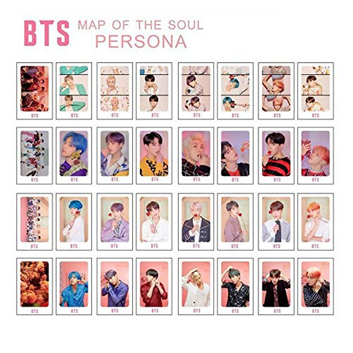 32Pcs Map Of The Soul New Album Lomo Card Set Photo Postcard Set with 5 Photo Clips 2 Meter String 1 3D Sticker