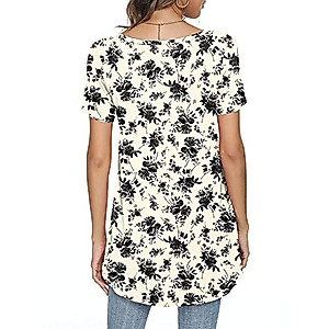 POPYOUNG Women's Summer Casual Short Sleeve Tunic Tops to Wear with Leggings V-Neck T-Shirt Loose Blouse L, Ink Rose