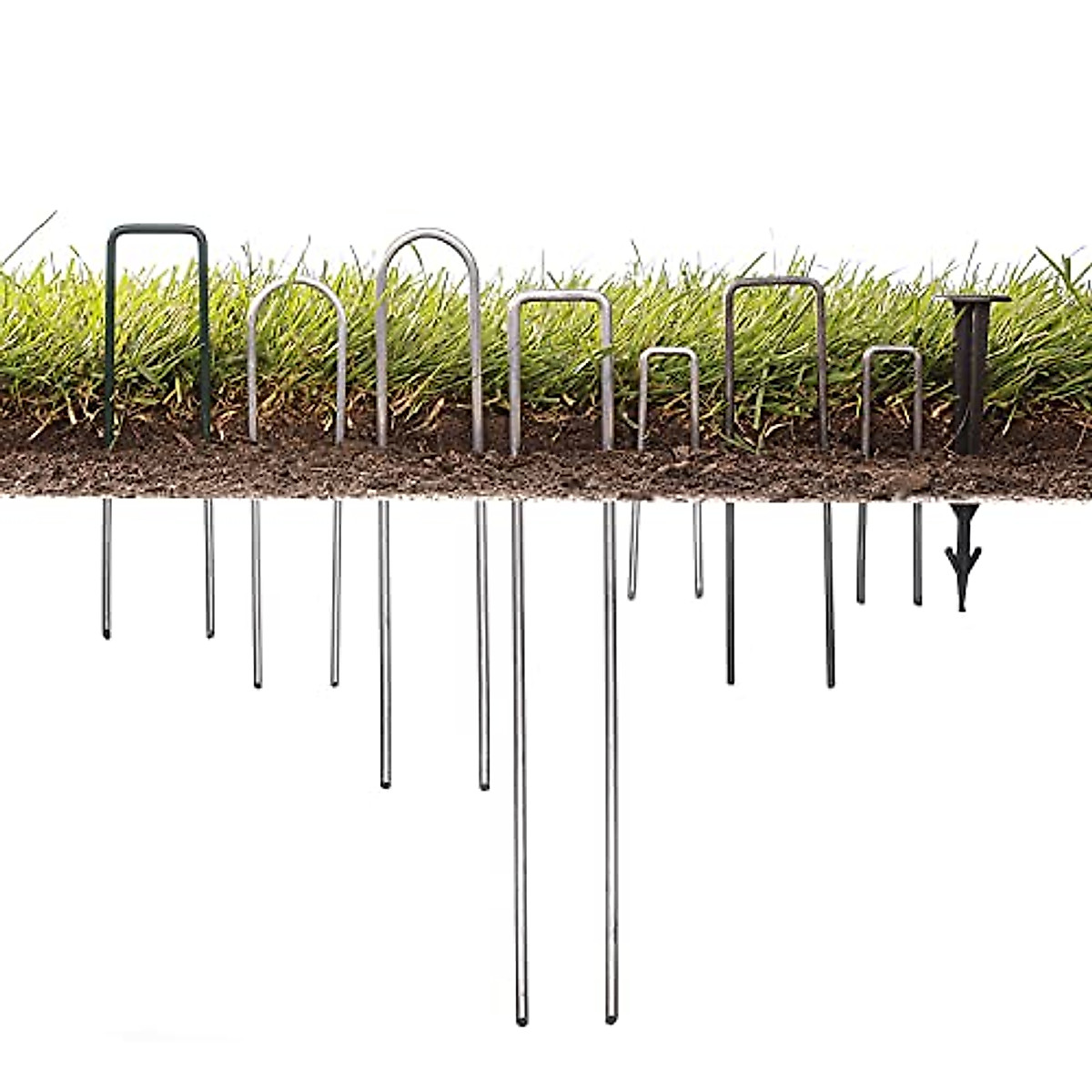 GardenMate 100-Pack 6'' 11 Gauge Heavy-Duty U-Shaped Garden Securing Stakes/Spikes/Pins/Pegs - Sod Staples for Anchoring Landscape Fabric