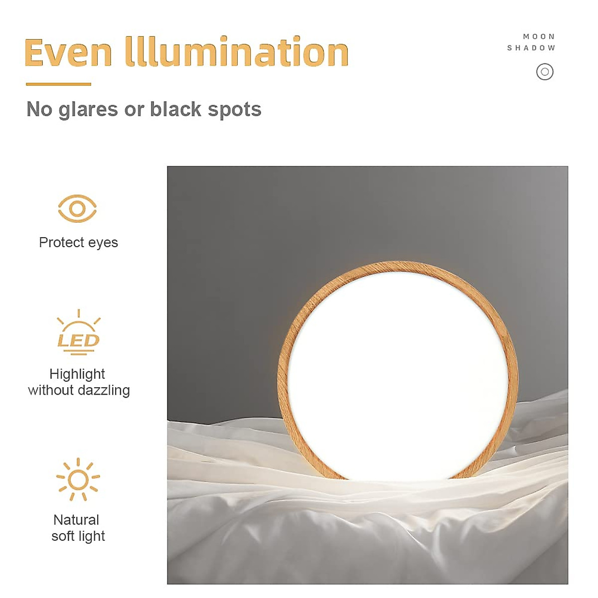 12 Inch Wood Grain LED Ceiling Light Fixture Flush Mount, ABS Mat., 5000K Daylight White, 24W Flat Modern Round Closet Lighting Fixtures, 3200LM Low Profile Circle Ceiling Lamp for Bedroom etc.