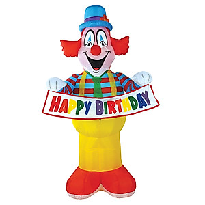 Beistle 5 FT 10 in Light-Up Jumbo Inflatable Clown Happy Birthday Party Decoration with LED Lights Blow Up Yard Decor, Indoor/Outdoor Use