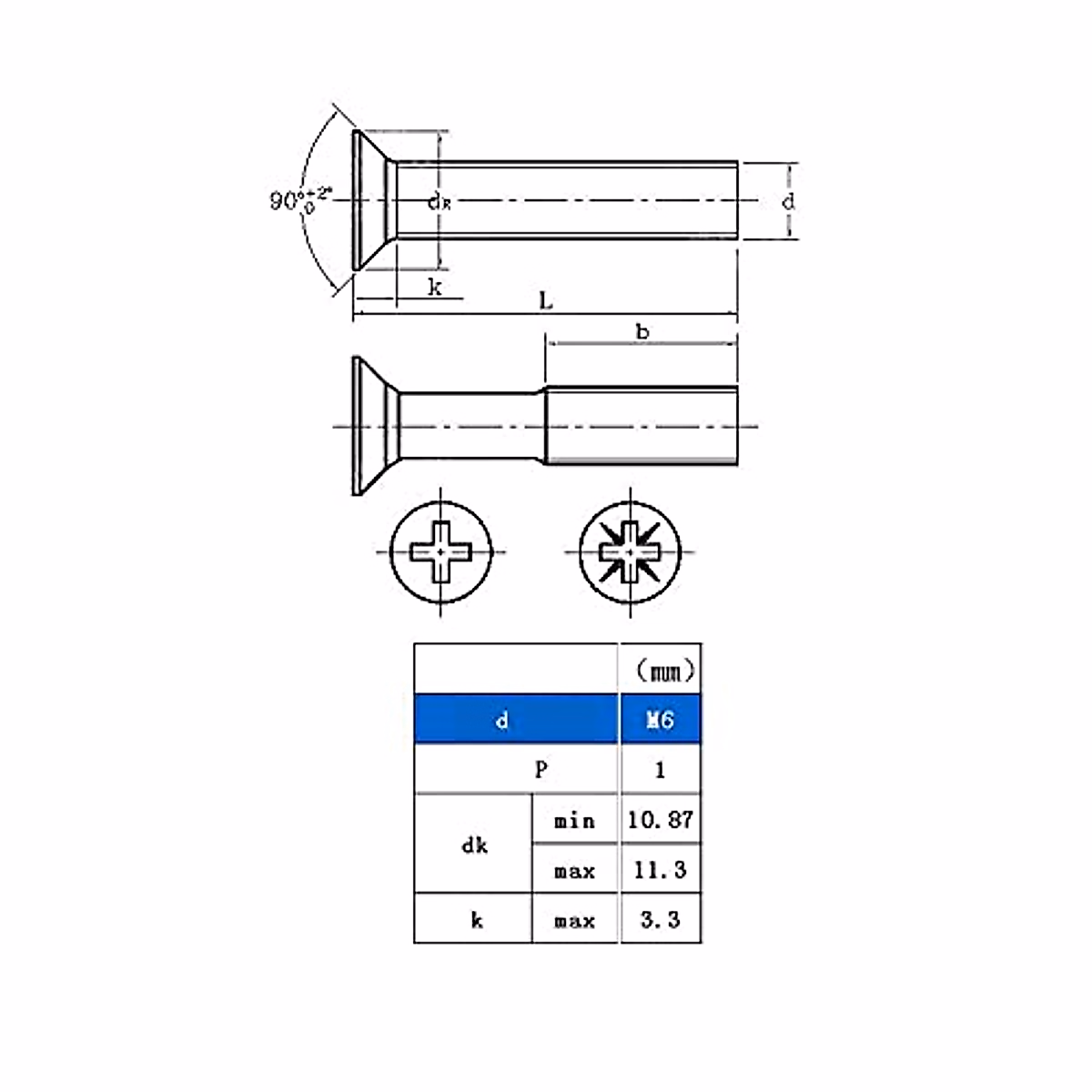 binifiMux 100pcs Flat Phillips Head M6 x 8mm/ 10mm/ 12mm/ 14mm/ 16mm 304 Stainless Steel Screws Kit
