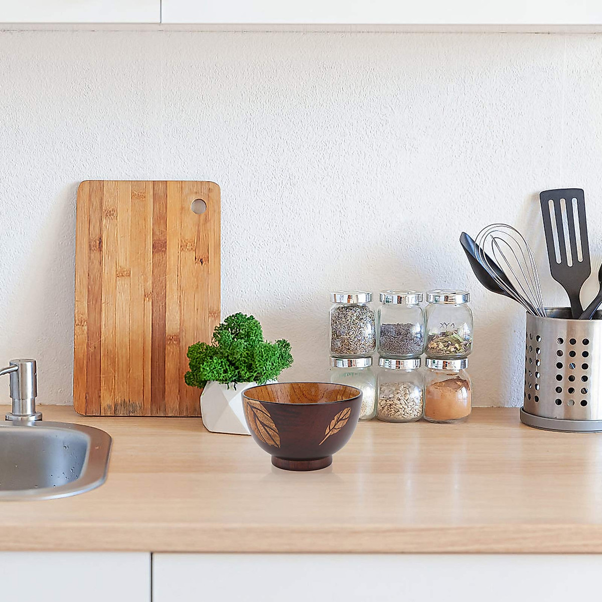 Cabilock Decoration Storage Containers Wood Bowl| Wooden Bowls for Food Wooden Salad Bowl Calabash Bowls 4.48 Bowl for Japanese Ramen Bowls