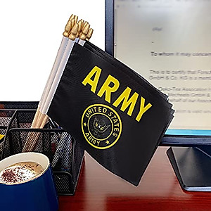 TSMD US Army Gold Crest Stick Flags Small Mini Hand Held Military Flags Decorations,5x8 Inch,12 Pack