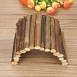 Tnfeeon Hamster Bridge, Wooden Bridge Ladder House Small Animal Chew Toy for Reptile Rodents(M)