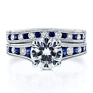 Kobelli Forever One (D-F) Moissanite Bridal Set and Sapphire 2 7/8 Carat in 14k White Gold, Size 10