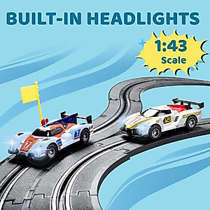Electric Racing Tracks for Boys and Kids Slot Car Race Track Sets Including 4 Slot Cars 1:43 Scale and 2 Hand Controllers, Gift Toys for Children