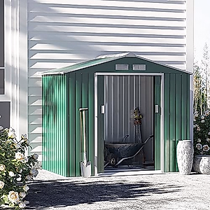 Outsunny 7' x 4' Outdoor Storage Shed, Garden Tool House with Foundation, 4 Vents and 2 Easy Sliding Doors for Backyard, Patio, Garage, Lawn, Green