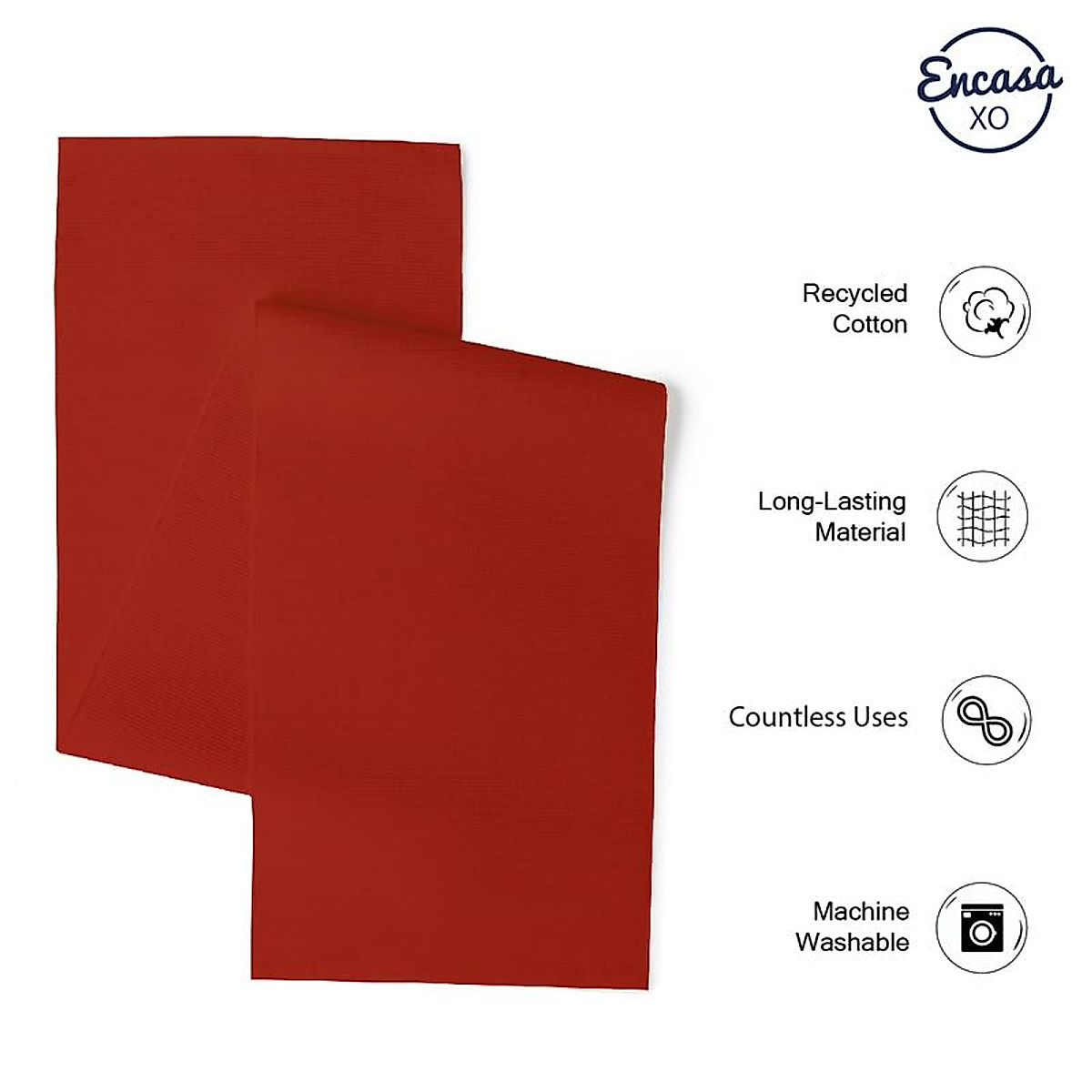 Encasa Table Runner for 4 Seater Dining | Solid Red | Fine Ribbed Cotton | Size 13"x59" | Over 20 Modern Colors & Woven Designs, Machine Washable