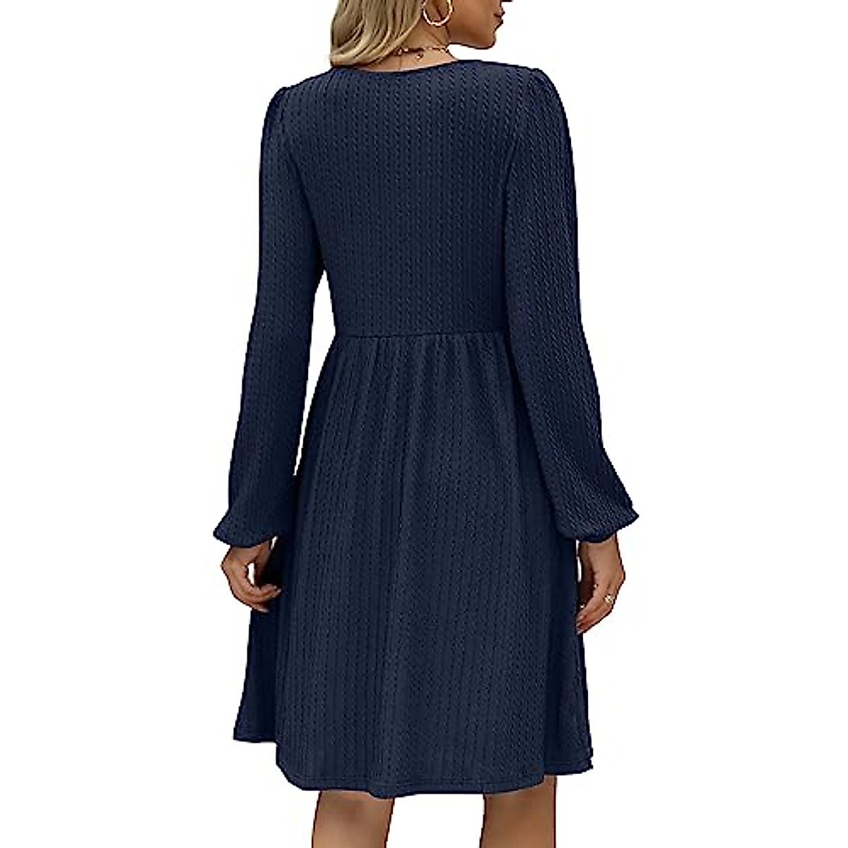 WEESO Winter Dresses for Women Long Sleeve Sweater Dresses Knee Length M A-Navy Blue