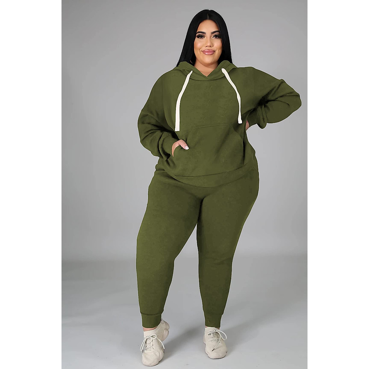 Tycorwd Women's Plus Size Two Piece Outfits Sweatsuits Sets Long Sleeve Loungewear Tracksuit Sets Dark green-3XL