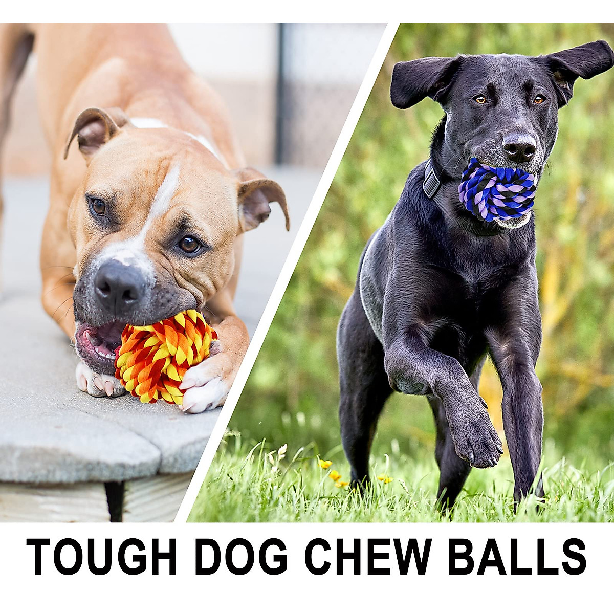 LosFong Large Dog Chew Toys for Aggressive Chewers, 6 Pack Almost Indestructible Dog Balls for Large Dogs, Heavy Duty Dental Cotton Dog Rope Toy for Medium Dogs, Puppy Teething Chew Toys