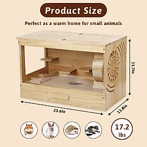 Nisorpa Hamster Cage, Wooden Hamster Habitats with Runner's Carousel & Acrylic Windows 2-Tiers Mice and Rat House Openable Top, Ventilator,Pull-Out Tray for Guinea Pig Chinchilla Small Animal