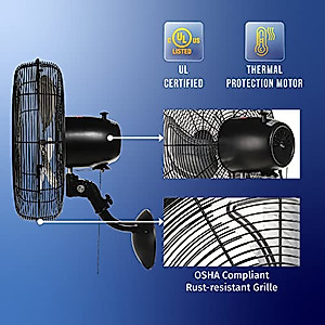 Tornado - 16 Inch Pro Series Oscillating Wall Mount Fan - High Velocity Heavy Duty Metal Wall Mount Fan for Industrial, Commercial, Residential, and Greenhouse Use - UL Safety Listed
