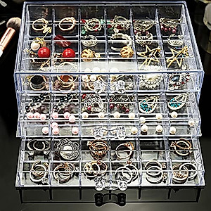 YUFONG Earring Storage Box Organizer 3 Drawers Acrylic Jewelry Storage Box Holder Transparent Jewelry Display Stand with 72 Small Compartments Gift for Women Girls (Clear)