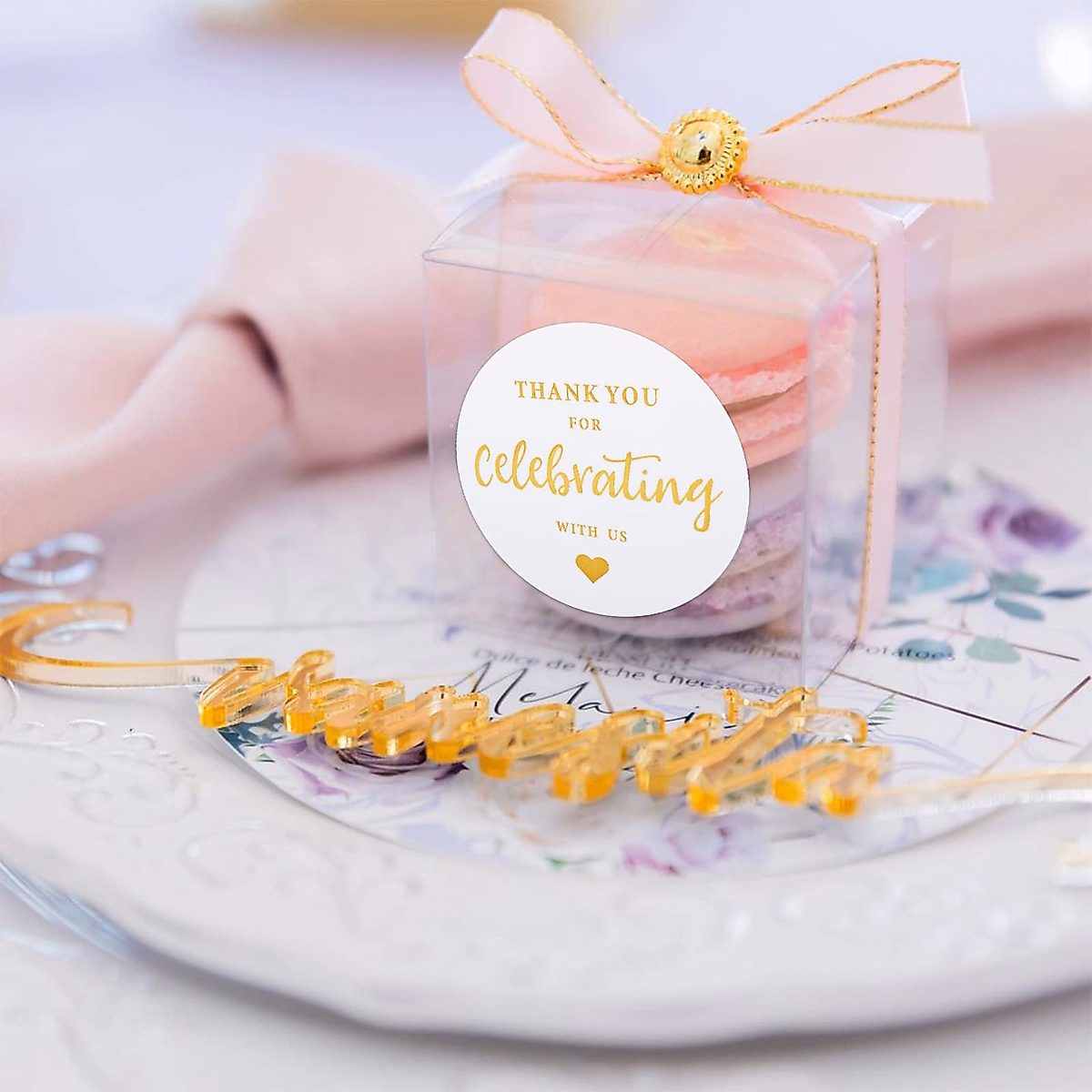 G2PLUS Thank You for Celebrating with Us Stickers,60PCS 2 Inch Round Thank You Sticker Labels for Invitation Envelopes for Wedding, Birthday Baby Shower, Party Favor (Gold)