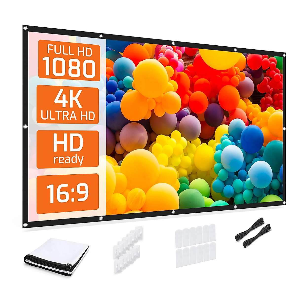 HYZ Projector Screen 120 inch 4K HD with Wrinkle-Free Design & 120 inch Portable Indoor Outdoor Projection Screen 16:9 4K HD Wrinkle-Free Foldable Movie Screen