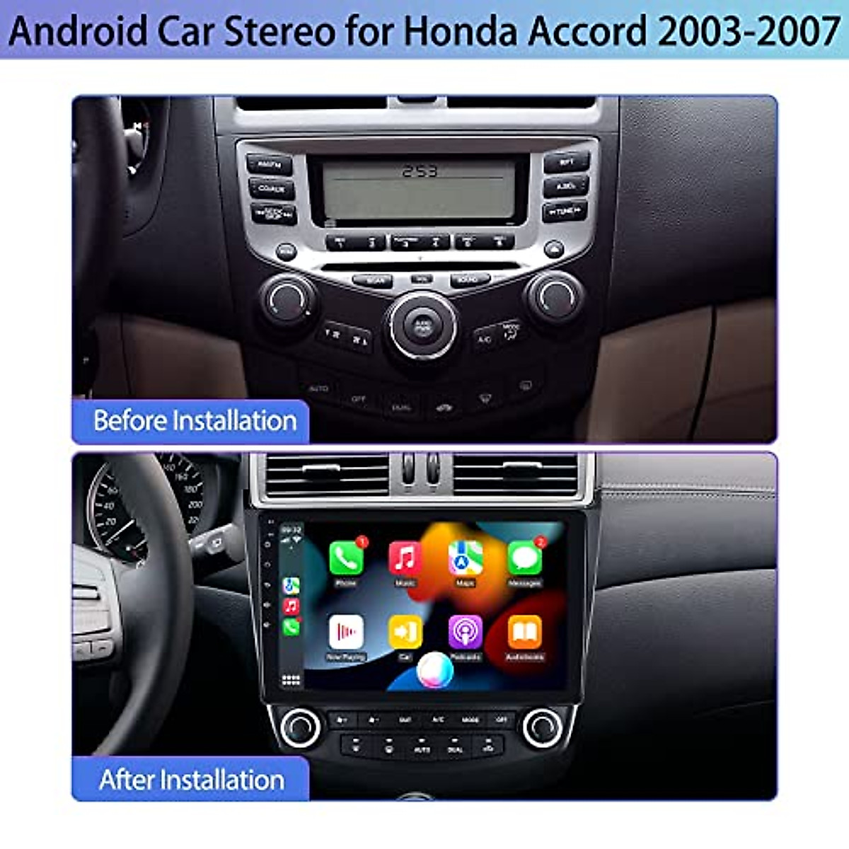 Evonavi |2GB+32GB| Car Stereo Radio for Honda Accord 7th 2003 2004 2005 2006 2007, 10.1 Inch IPS Touch Screen for Head Unit with GPS Navigation WiFi Bluetooth AM/FM/RDS 32EQ+DSP Carplay Android Auto