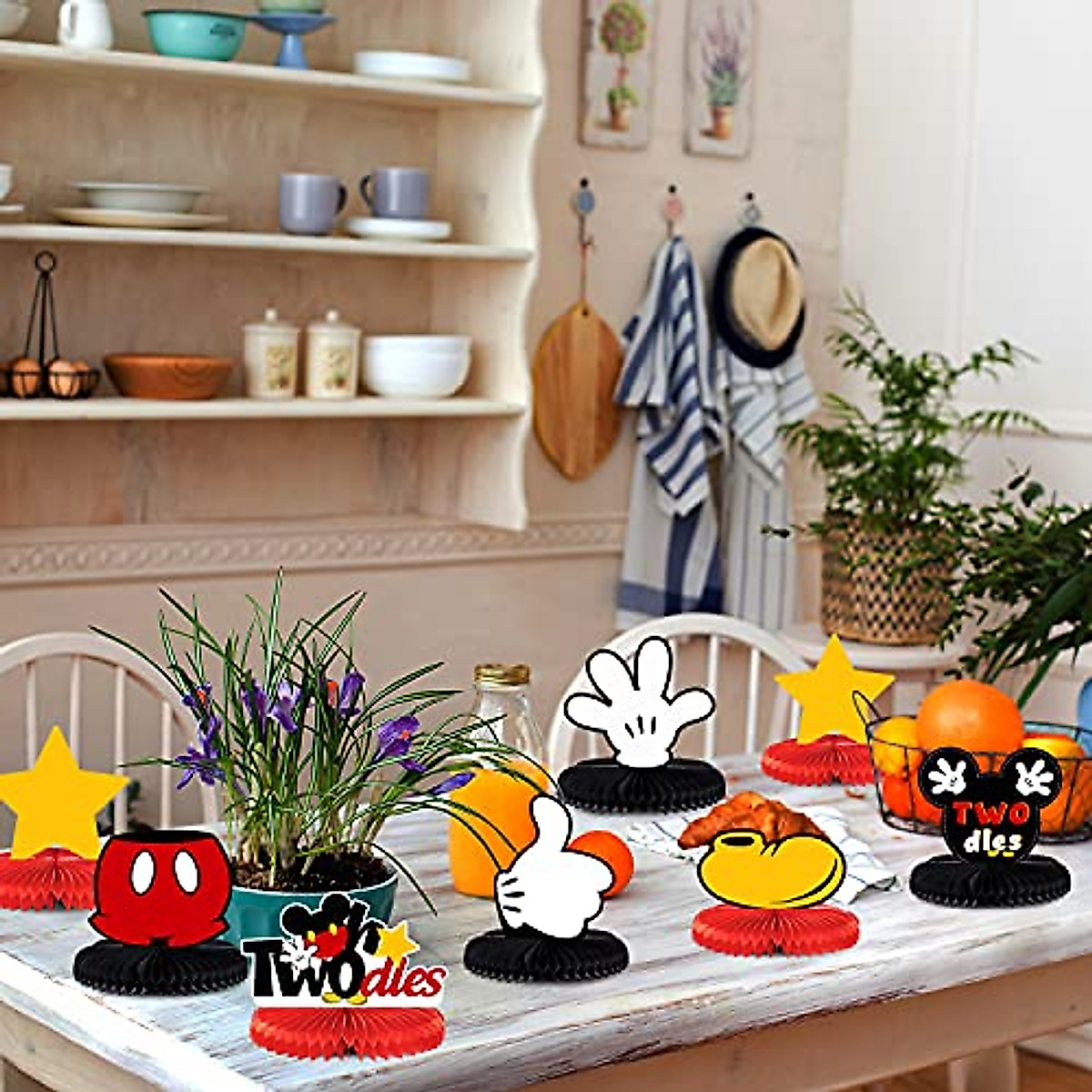 LINGTEER Mickey Oh Twodles Table Honeycomb Centerpieces - Cheers to Kids 2nd Birthday Two Years Old Mouse Themed Bday Party Decorations Sign.