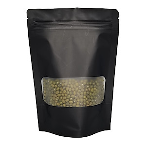 50 Pieces Stand Up Food Storage Pouchs with Transparent Window Resealable Zip Lock Smell Proof Bags for Food Storage (Black)