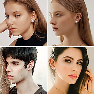 ZELORES 6 Pairs CZ Stud Earrings For Women Men Round Square Heart Screw Back Stud Earrings Small CZ Hoop Earrings Cubic Zirconia Halo Stud Earrings Set