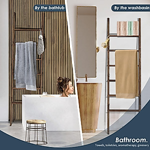 Delywh Acacia Wood Blanket Ladder, Rustic Towel Quilt Throw Clothes Blanket Ladders for The Living Room, Bedroom, Nursery Stand Holder, Wooden Decorative Ladder for Blankets Rack Farmhouse Home Decor