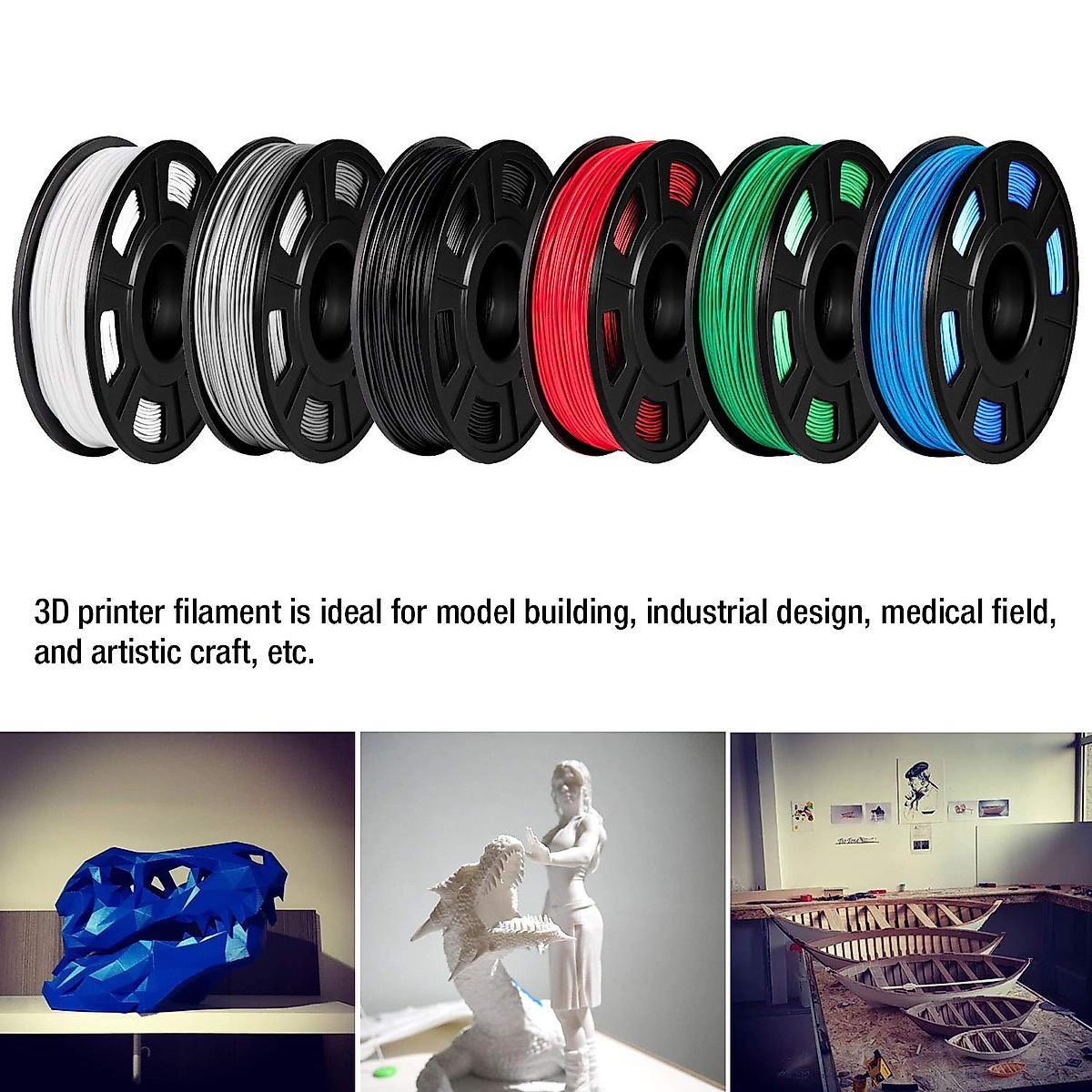 TIANSE PLA 3D Printer Filament 1.75mm, Dimensional Accuracy +/- 0.03 mm, 6 Colors, 1800g