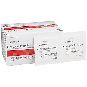 Alcohol Prep Pad, McKesson, Isopropyl Alcohol, 70% Isopropyl Alcohol, 70% Individual Packet Large, 1.8 X 3.5 Inch Sterile, 58-404 - Pack of 100