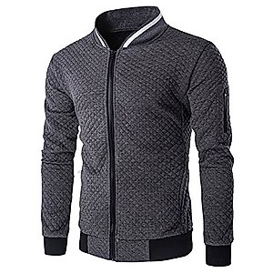 Thenlian Mens' Long Sleeve Plaid Cardigan Zipper Sweatshirt Tops Jacket Coat Outwear(L, Dark Gray )