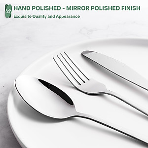 Silverware Set, 20 Piece Elegant Stainless Steel Utensil Set, Mirror Polished Premium Cutlery Set, Silver Dinner Knives Forks and Spoons Tableware Set, Dishwasher Safe