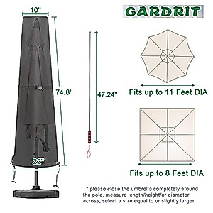 GARDRIT Patio Umbrella Cover, Waterproof 600D Oxford Fabric Umbrella Covers with Smooth Long Zipper and Telescopic Rod, Fits Outdoor Market Umbrellas 7ft to 11ft, Black