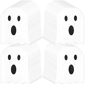 100 Pieces Ghost Napkins Halloween Napkins White Ghost Folded Halloween Napkins Disposable 2 Ply Halloween cocktail Napkins Tableware Decoration for Home Dinner Holiday Party Supplies(Basic)
