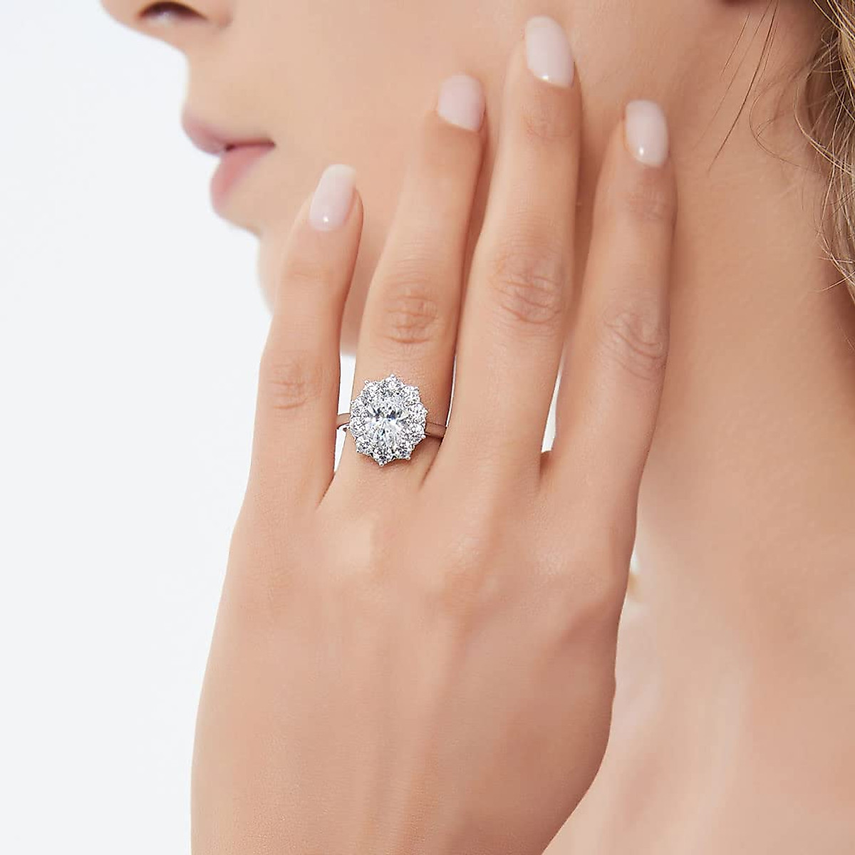 BERRICLE Sterling Silver Flower Cubic Zirconia CZ Statement Halo Fashion Ring for Women, Rhodium Plated Size 7