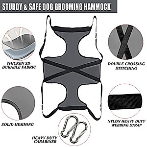 Dog Cat Pet Grooming Hammock Nail Trimming Kit, Dog Hanging Harness Cat Restraint for Nail Clipping, Dog Grooming Sling Hanger Set Supplies with Nail Clipper,Dog Muzzle,Nail File,Metal Comb (Grey-XS)