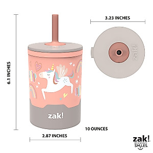 Zak Designs Unicorn Mighty Tot Kids Tumbler with Screw-On Lid and Silicone Straw, Durable and Spill-Proof with Tip-Proof Base is Easy to Lift, Perfect Baby Cup Bundle (10 oz, 2-Piece Set, Unicorn)
