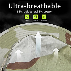 Wide Brim Boonie Hat for Men Women,UV Protection Sun Cap Top Camo Bucket Hats for Safari, Hiking, Fishing, Hunting