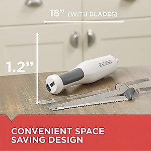 BLACK+DECKER 9 inch Electric Carving Knife, Comfort Grip Handle & Safety Lock Button, Stainless Steel Blades and Dishwasher Safe Parts, White