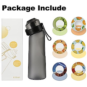 Dacnod Water Bottle with Flavor Pods,Fruit Fragrance Water Bottle,Scent Water Cup,Sports Water Cup Suitable for Outdoor Sports(D.Black(21.9 Oz/650ml)+6Pods)