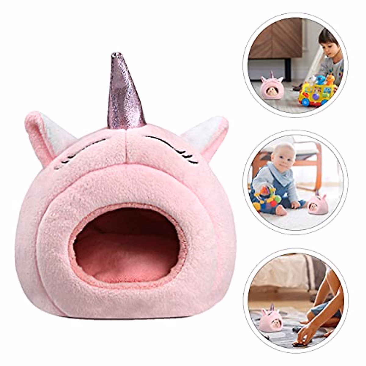 balacoo Hamster Cave Bed Hideout Nest Unicorn Shape Warm Plush House Cage Hut for Rat Hedgehog Chinchilla Guinea Pig