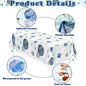 BkeeCten 3Pack First Trip Around The Sun Space Party Tablecloths Outer Space Theme Disposable Rectangle Table Cover Decorations for 1st Birthday Baby Shower Party Tablecover Supply, 86.6x51 Inch