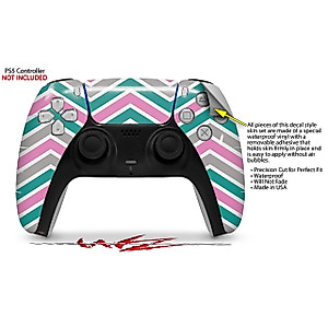 WraptorSkinz Skin Wrap compatible with Sony PS5 DualSense Controller Zig Zag Teal Pink and Gray (CONTROLLER NOT INCLUDED)