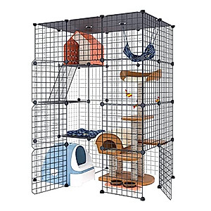 Eiiel Large Cat Cage Enclosure Indoor DIY Cat Playpen Detachable Metal Wire Kennels Crate 2x3x4 Large Exercise Place Ideal for 1-3 Cat…