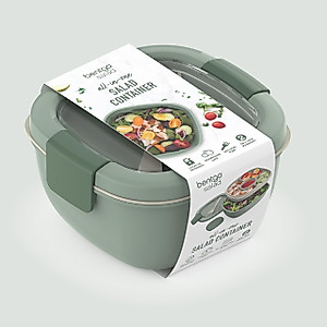 Bentgo® All-in-One Salad Container - Large Salad Bowl, Bento Box Tray, Leak-Proof Sauce Container, Airtight Lid, & Fork for Healthy Adult Lunches; BPA-Free & Dishwasher/Microwave Safe (Khaki Green)