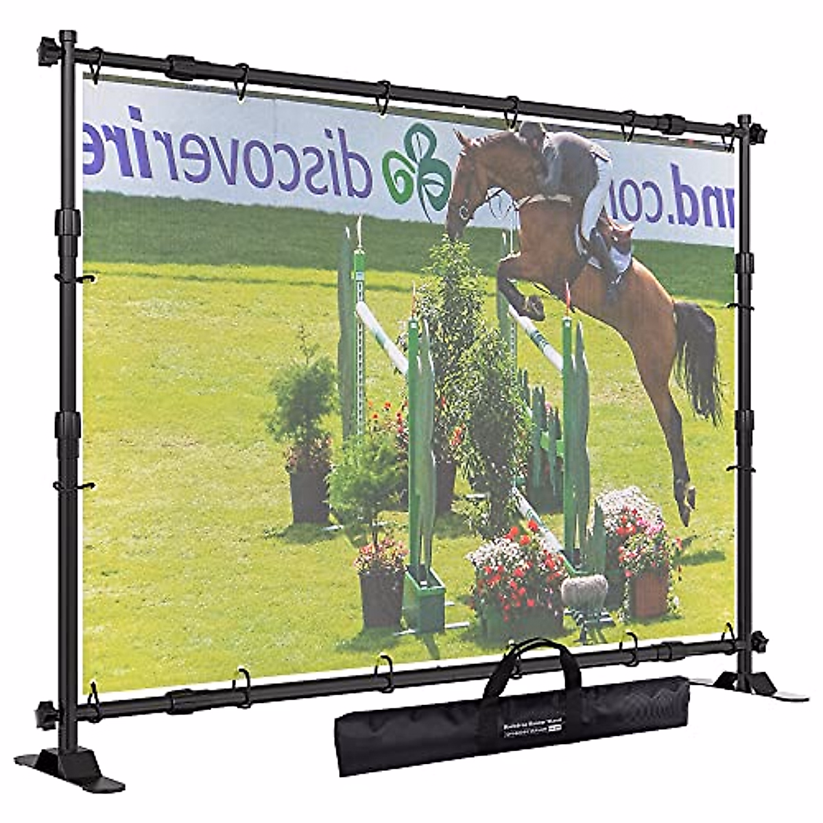 8'x8' Heavy Duty Backdrop Banner Stand,with Thicker Professional Large Telescopic Connecting Pipe,Fit Trade Show and Display Booth Exhibitor Background,with Carrying Bag（Black)