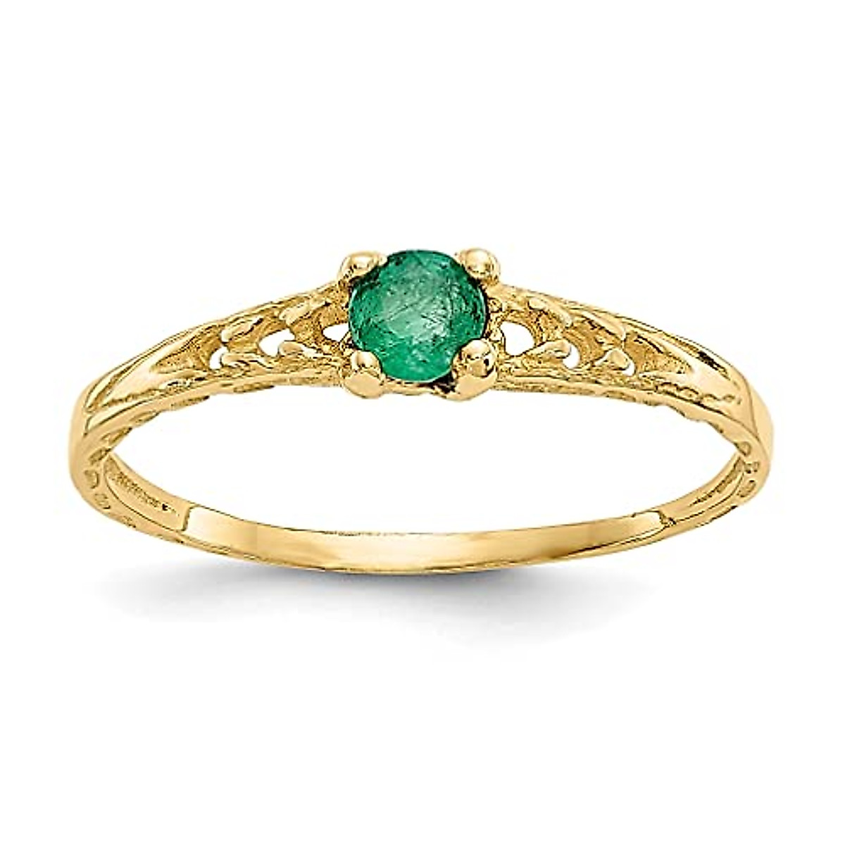 14k Yellow Gold 3mm Green Emerald Birthstone Baby Band Ring Size 3.00 May Fine Jewelry For Women Gifts For Her